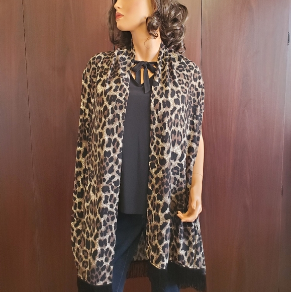 Fitit | Sweaters | Pretty Leopard Print Fringed Cardigan Duster | Poshmark
